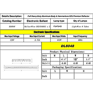 T5 HO Grow Light - 4 FT 8 Lamps - DL8048 Fluorescent Hydroponic Indoor Fixture Bloom Veg Daisy Chain