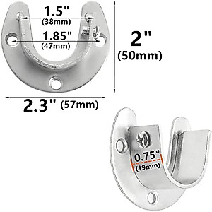 2Pcs 1-1/4" (32mm) Closet Rod Bracket with Screws, Stainless Steel U-Shaped Closet Rod End Support Flange Rod Holder, Silver