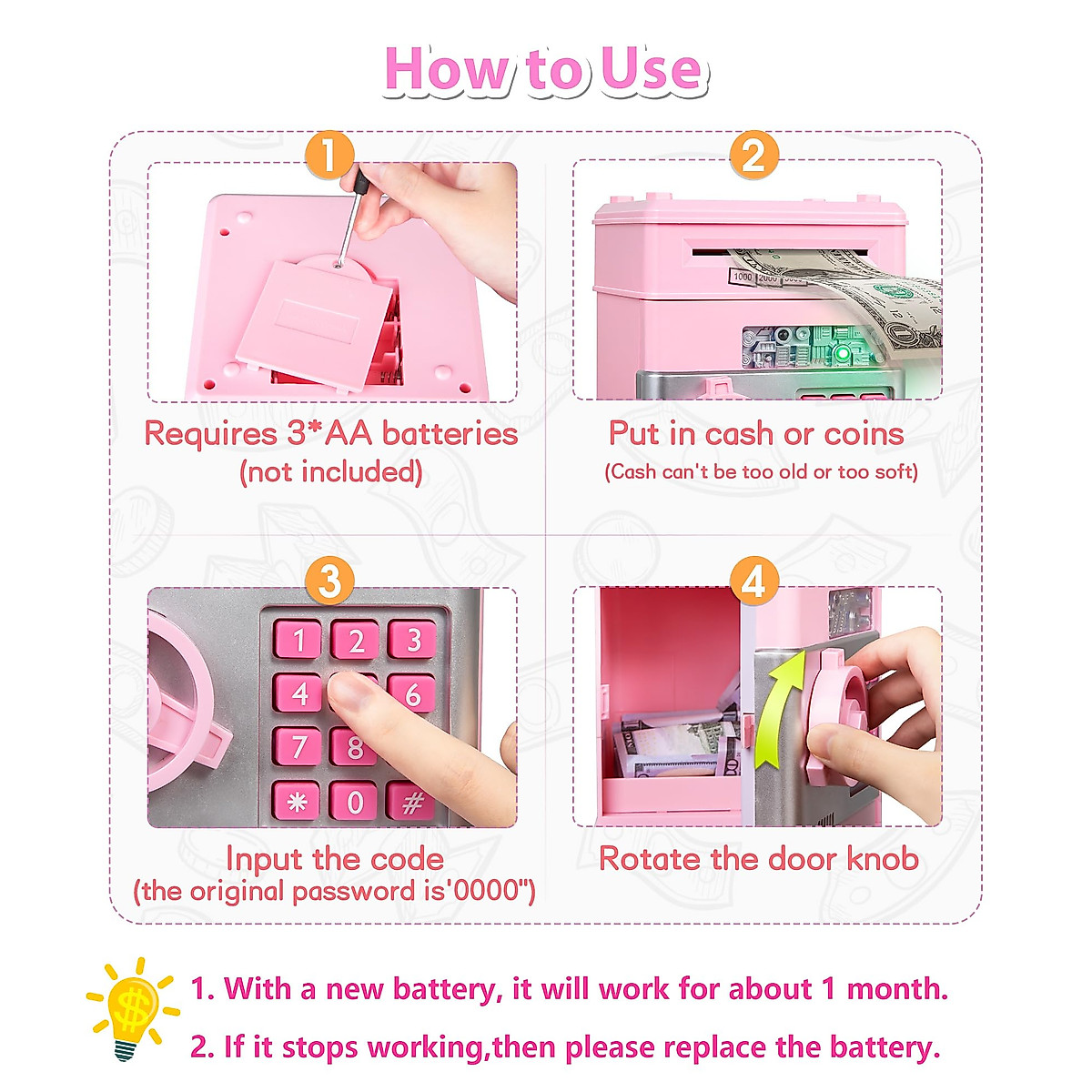 Kids Piggy Bank for Girls - Toys for 5 6 7 8 9 10 Year Old Girl Birthday Gifts - Electronic Piggy Bank ATM Machine Money Safe for Kids Toys Age 6-8-10