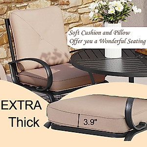 MFSTUDIO 2PCS Patio Bistro Dining Spring Motion Chairs Outdoor Furniture for Backyard, Garden with Removable Cushion Seat, Metal Frame, Beige