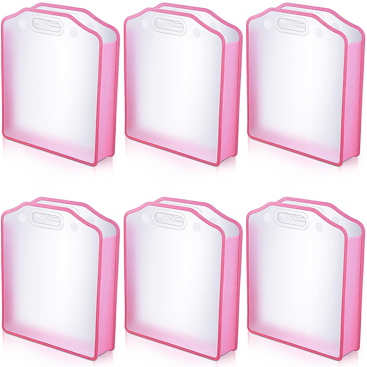 PerKoop 6 Pcs Scrapbook Paper Storage Organizer 12'' x 12'' Sheets Expanding Paper Folio Transparent Expandable Paper Storage with Portable Handle and Button Closure for Holding Craft (Pink)