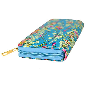 Kolacoo Floral Pattern Long Wallet Cute Tropical Flower Printed Zipper Clutch Purse Card Holder (Floral 1)