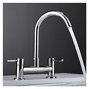 Chrome Kitchen Faucet Bath Hot and Cold Water Mixer Crane Deck Mounted Vessel Sink Mixer Tap Swivel Dual Handle Basin Tap,Basin Faucet