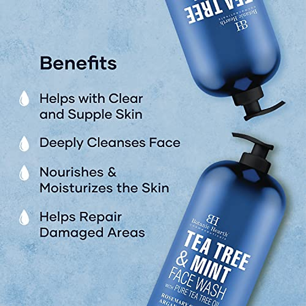 Botanic Hearth Tea Tree Face Wash with Mint - Acne Fighting, Therapeutic, Hydrating Liquid Face Soap with Pure Tea Tree Oil - for Women and Men, Paraben Free, Fights Acne - 16 fl oz