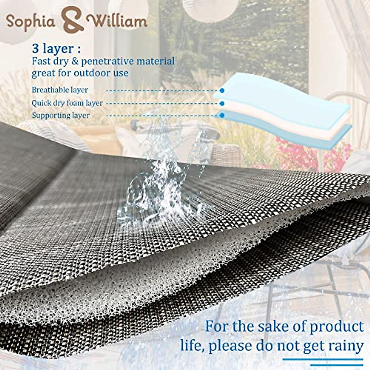 Sophia & William Patio Dining Set Patio Furniture set Patio Dining Table Wood Like 60" for 6 with Patio Dining C Spring Motion Chair Quick Dry Textilene Support 350lbs for Outdoor Lawn Garden Backyard