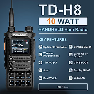 (2nd Generation) TIDRADIO 10W HighPower Ham Radio Handheld (TD-H8) with APP Wireless Programming,Long Range Two Way Radio with 2500mAh Large Battery (2pcs),USB-C Charger & Speaker Mic, Walkie Talkies
