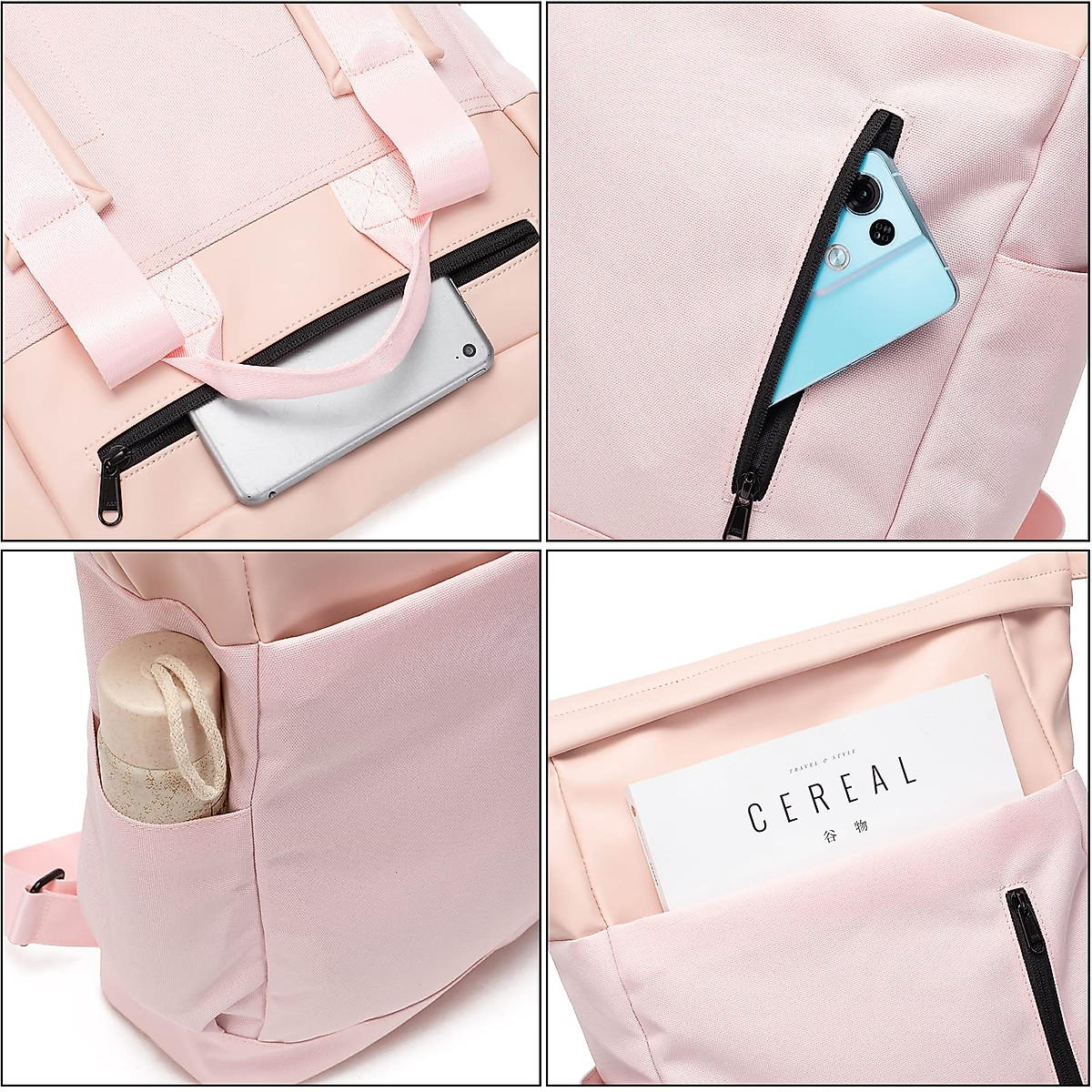 NOL Natural Organic Lifestyle Casual Daypacks for Women Lightweight Nylon Backpack Roomy Medium Size Backpacks (P pink)