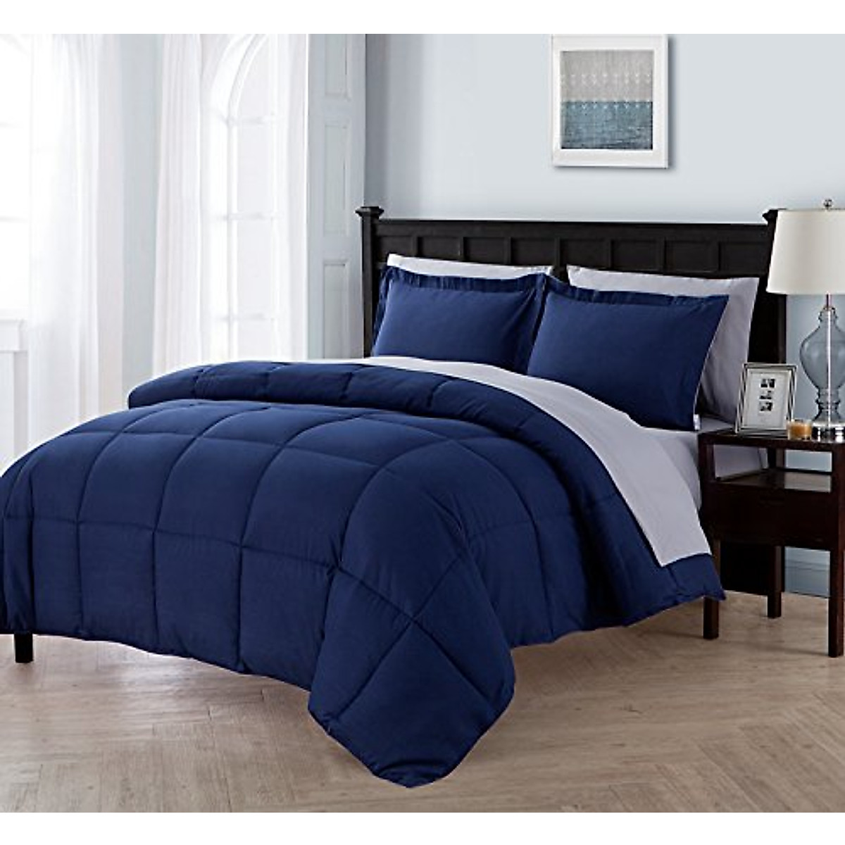 VCNY Home - Full Bed in a Bag, 7-Piece Reversible Bedding Set, Cozy Room Decor (Lincoln Navy/Grey, Full/Queen)