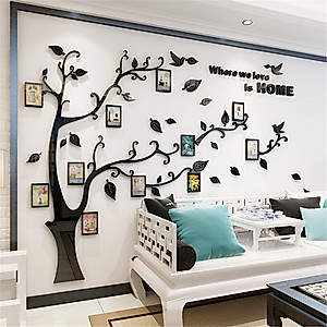 3D Tree Wall Stickers - DIY Photo Frame Tree Wall Decal Family Photo Frame Sticker Murals Wall Decor Living Room Bedroom TV Background Home Decorations (M:83 * 59in,Black Right)