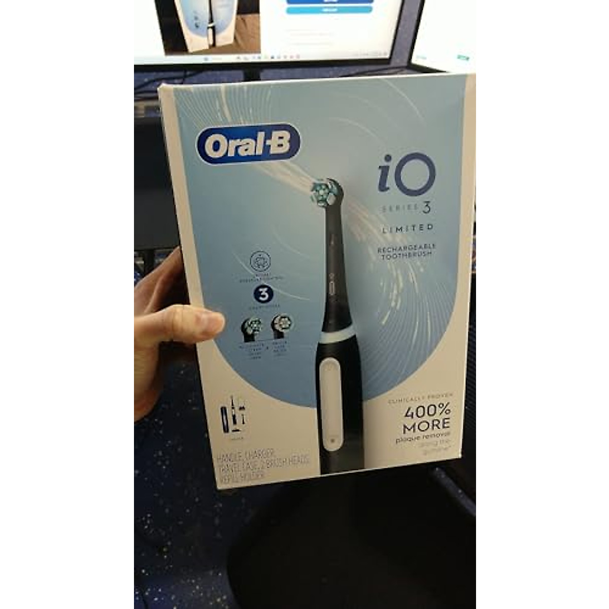 Oral-B iO Series 3 Limited Edition Electric Toothbrush with 2 Brush Heads, Ultimate Clean, Gentle Care, Pressure Sensor, Rechargeable, Blue, with Compatible Microfiber Cleaning Cloth