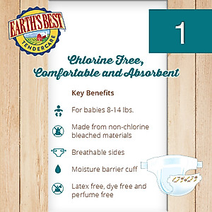 Earth's Best TenderCare Chlorine-Free Disposable Baby Diapers, 8-14 lbs-Size 1 (144 Count)