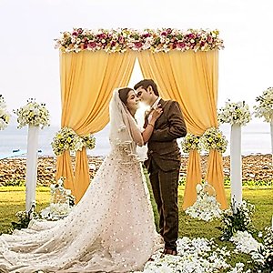 Chiffon Backdrop Curtain 5FTx9FT Gold Chiffon Fabric Drapes for Wedding Ceremony Chiffon Voile Curtains 2 Panels 29"x108" Photography Backdrop Drapes Party Stage Backdrop (29''x108''x2pcs, Gold)