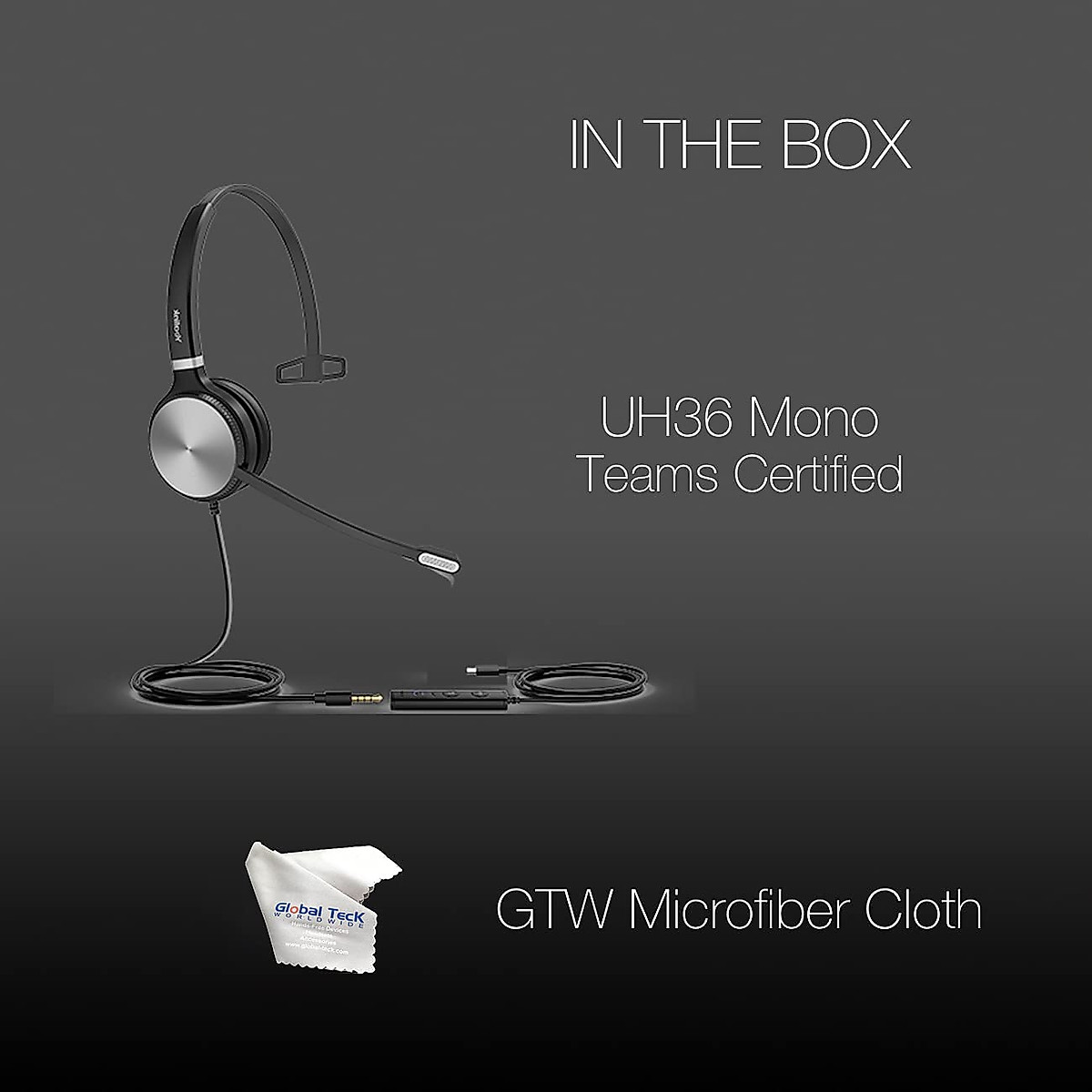 GTW Yealink UH36 Mono Teams Certified Wired Headset (USB Connect) , Connects to Deskphone, PC/Mac, Softphones - Works with Teams, Zoom, RingCentral, 8x8, Vonage, Microfiber Included