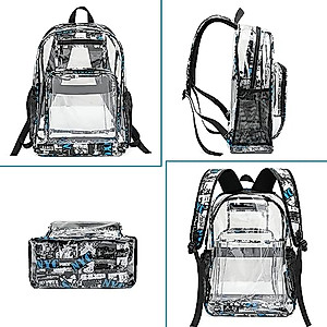 AUOBAG Clear Backpack Heavy Duty Large Transparent Backpacks PVC Clear Book Bag Stadium Approved Complimentary DIY Stickers (White)