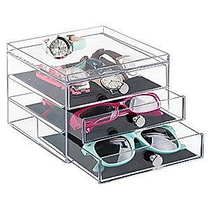 iDesign Clarity BPA-Free Plastic 3-Drawer Jewelry Organizer with Tray - 6.5" x 6.5" x 5", Clear/Black