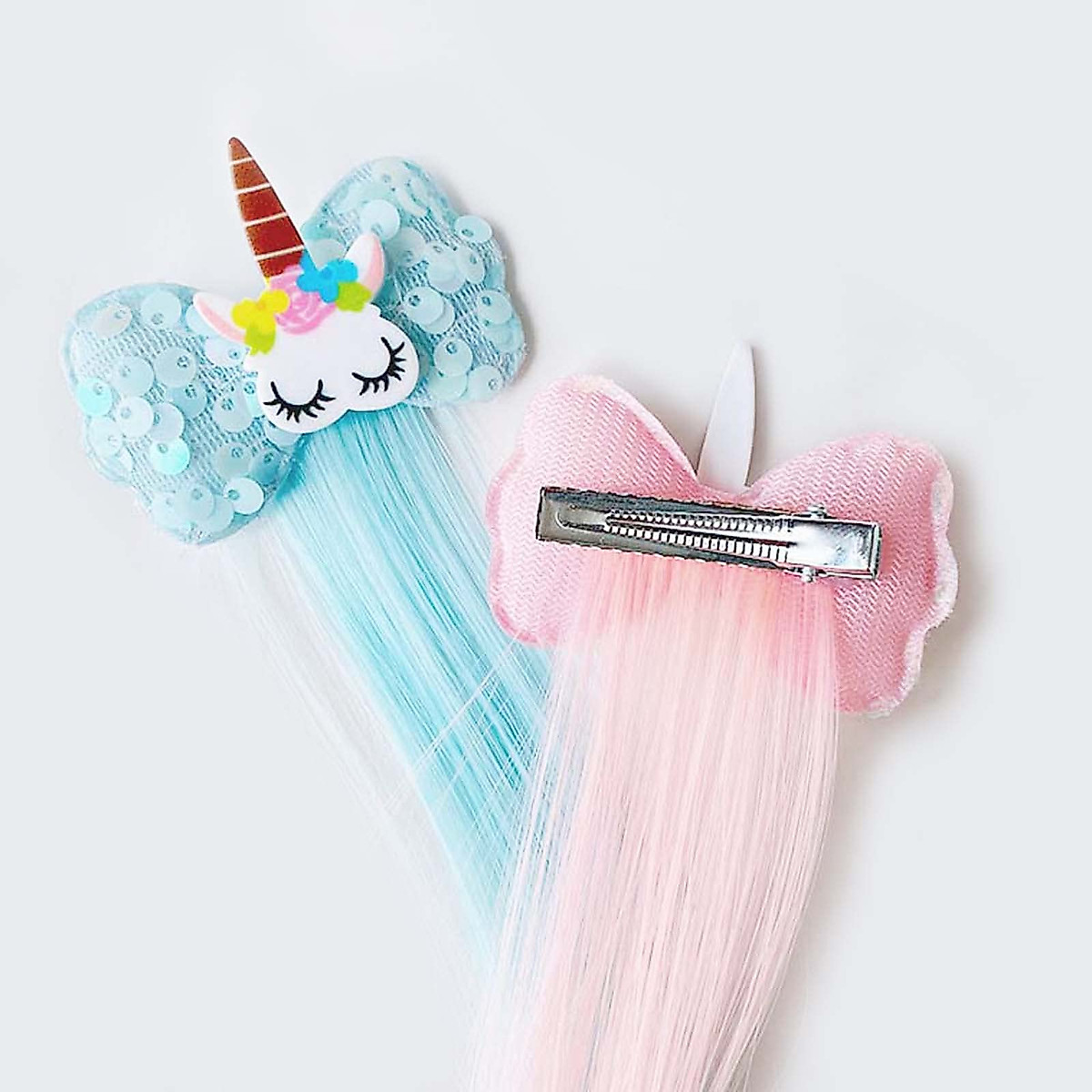 SVNMU 6pcs Colorful Unicorn Hair Extensions for Little Girls Ombre Color Hair Clips Kawaii Hair Accessories for Kids Birthday Gift,Princess Costume Dress Up,Party Favors(Unicorn-Clips)