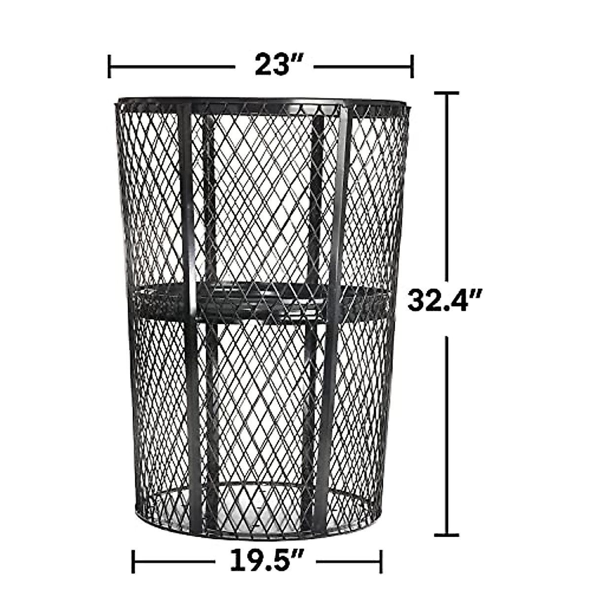 Alpine 48 Gallon Outdoor Trash Can - Commercial Stainless Steel Round Waste Receptacle for Parks, Walking Trails, Office Buildings, Restaurants, Schools, and More(Black Mesh)