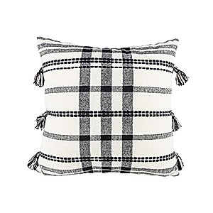 Foreside Home & Garden Black Cross Striped 18X18 Hand Woven Filled Pillow