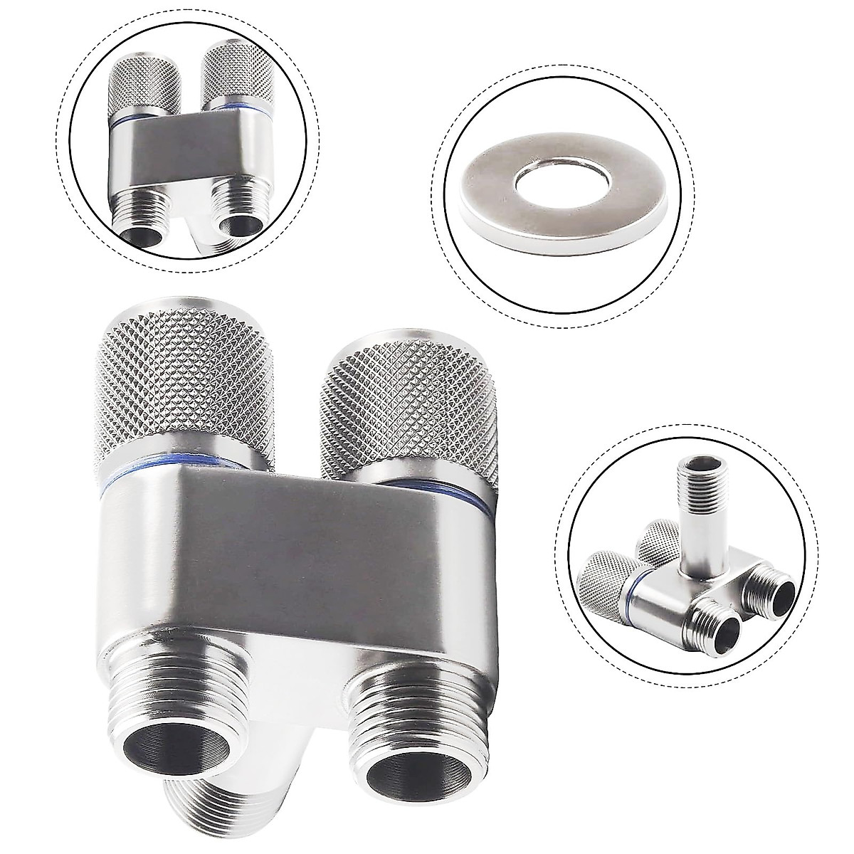 1-In-2-Out Dual Control Valve, Handheld Bidet Sprayer for Toilet G1/2 Double Control Washing Machine Faucet Hand Sprayer Kit for Feminine Wash, Pet, Cloth, Bidet Bathroom Cleaning (Silver)