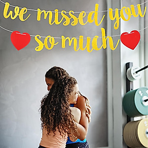 Welcome Home Banner, We Missed You So Much Banner, Welcome Home Decorations for Family Reunion Friends Back Military Graduation Happy Friendsgiving Sign Banner (Gold)