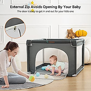 COMOMY Playpens for Babies and Toddlers, Small Baby Play Pens, Activity Center for Baby Safe and Non-Slip Baby Fence, Full Mesh Design, Indoor & Outdoor Kids Activity Center (Dark Grey, 36"x36")
