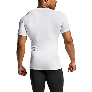 ATHLIO Men's Cool Dry Short Sleeve Compression Shirts, Sports Baselayer T-Shirts Tops, Athletic Workout Shirt, 3pack Tops White/White/White, Large