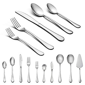 LIANYU 65-Piece Silverware Set with Serving Utensils, Stainless Steel Flatware Cutlery Set for 12, Tableware Eating Utensils, Dishwasher Safe