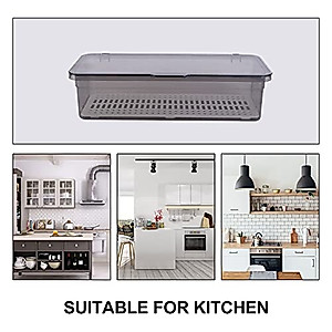 UPKOCH Plastic Kitchen Cutlery Tray With Lid And Drainer- Flatware Tray Kitchen Drawer Organizer Utensil Storage Container with Cover-- proof Dinnerware Holder ( Black ) Silverwear Box Organizer