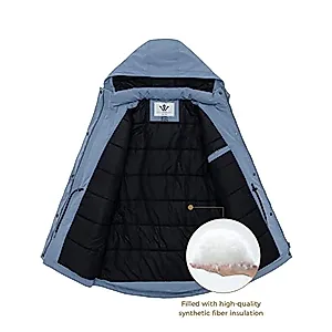 WenVen Women's Winter Puffy Coat Warm Thick Outerwear with Removable Hood(Blue, Large)