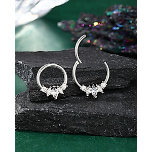 COCHARM Cute Marquise CZ Nose Septum Rings 16g Septum Clicker Silver Surgical Steel Daith Earrings 10mm Daith Hoop Septum Piercing Jewelry For Women