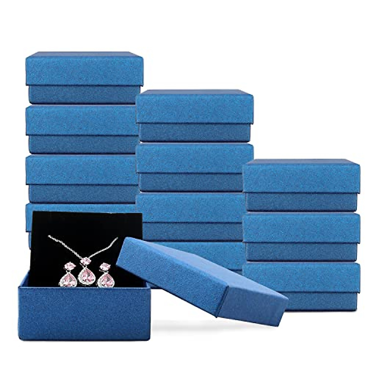 Necklace Earring Ring Box Gift Box,12 Pieces Square Cardboard Jewelry Gift Boxes,Cotton Filled Cardboard Paper Jewelry Box Gift Case (3.27x3.27x1.38 Inches) (Blue)