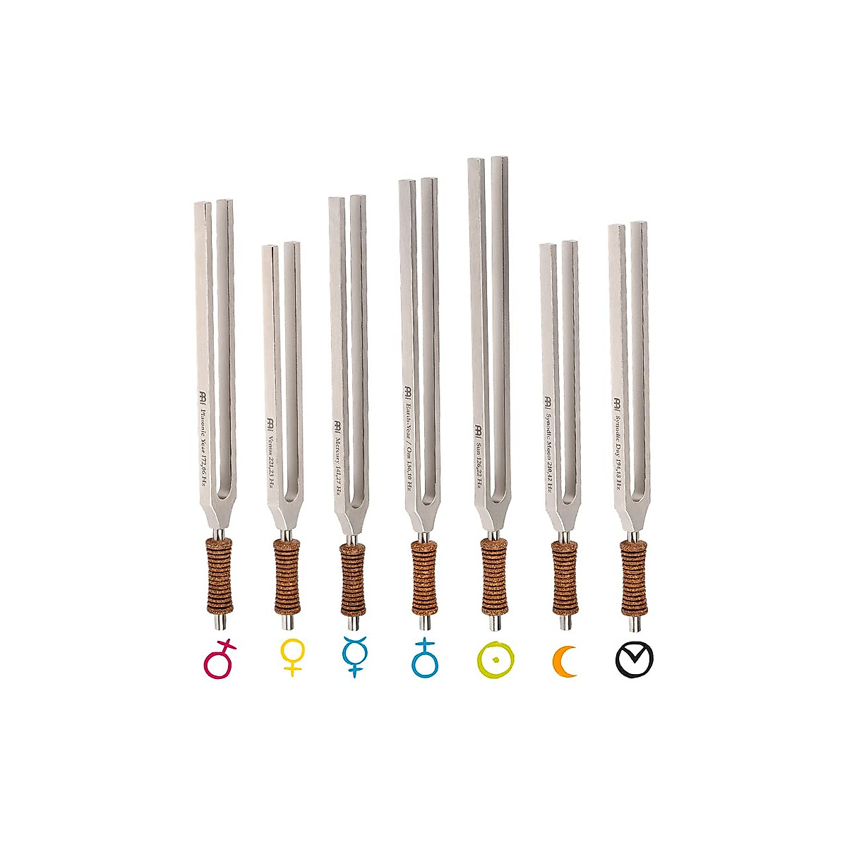 Planetary Therapy Tuning Fork 7 Piece Chakra Set with Exact Pitch and Frequency — MADE IN GERMANY — For Meditation, Sound Healing and Yoga, 2-YEAR WARRANTY