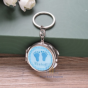 12 PCS Personalized Baby Shower Blue Boy Mirror Keychain Favors with Baby Footprint Design Custom Engraving Gift