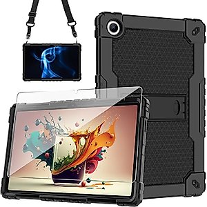 Onn 11 Tablet Pro Case with Tempered Glass Screen Protector SOATUTO Protective Cover with Kickstand Built in Shoulder Strap Shell Case for Onn Tablet Pro 11 2023 Model: 100110027 (Black+Black/1 Pcs)