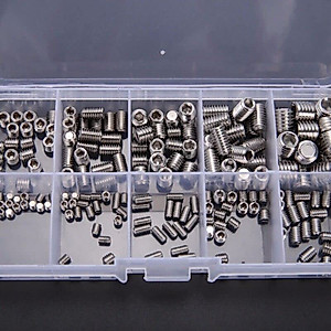 200Pcs Set Screws Assortment Kit, M3/ M4/ M5/ M6/ M8 Standard Allen Head Socket Hex Grub Screw, 304 Stainless Steel Metric Internal Hex Drive Set Screws