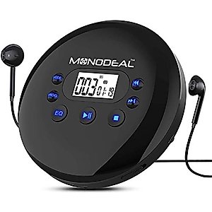 Portable CD Player, MONODEAL Rechargeable Personal Compact Disc CD Player with Headphones, Anti-Skip Small Walkman Music CD Player for Cars Adults Kids Students (with Larger LCD Display)