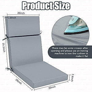 Chitidr 2 Pack Outdoor High Back Chair Cushion, 44 x 20 inches Patio Chair Cushions Waterproof Rocking Chair Cushions Indoor Furniture Seat Pad, Weather Resistant(Light Gray,2)