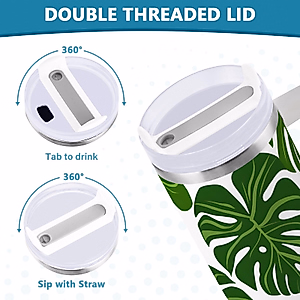 40 oz Green Monstera Leaf Insulated Tumbler with Handle, Stainless Steel Vacuum Water Bottles with Lid and Straw for Water, Iced Tea or Coffee