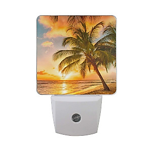 Led Night Light Tropical Beach Palm Tree Sunset, Auto Senor Dusk to Dawn Night Light Plug in for Kids Baby Girls Boys Adults Room