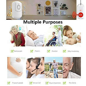Caregiver Pager Wireless Call Button System Personal Alert Panic Button for Home Elderly Nurses Calling System with Pager and Emergency Button (1Receiver+1Button)