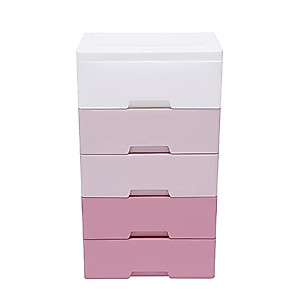 Plastic Drawers Storage Cart Mobile Cabinet with Casters, 5 Drawer Stackable Vertical Clothes Storage Tower Tall Chest Closet, Large Containers Organizer Unit Pink Plastic Drawers,12"Dx18"Wx33"H-Pink