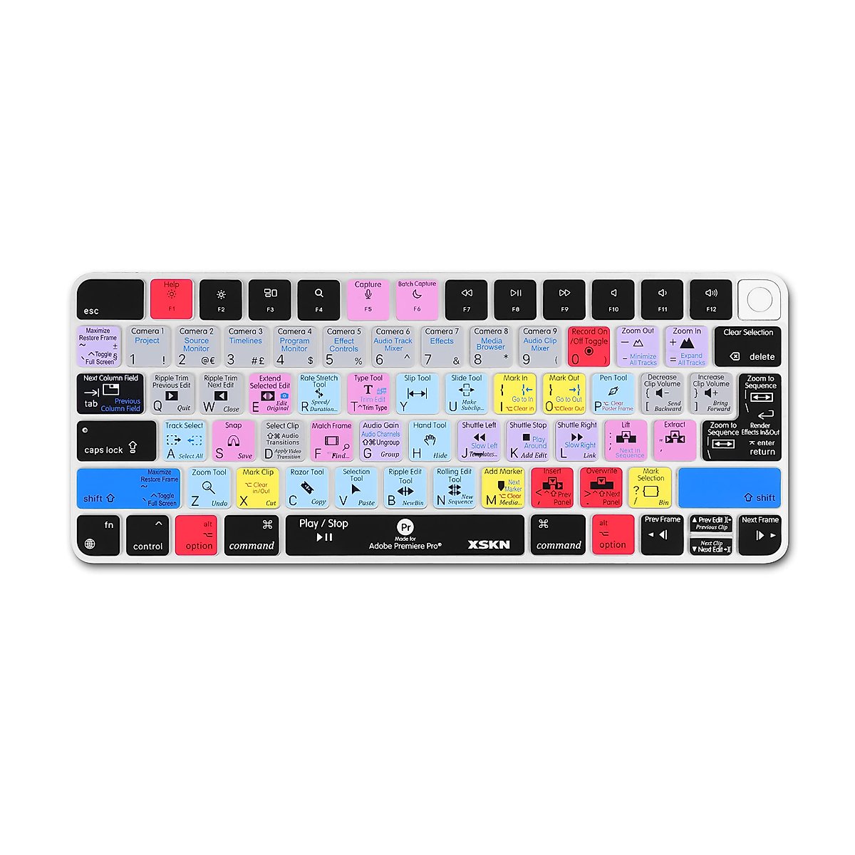 XSKN Shortcut and Language seriers Silicone Keyboard Cover Skin for 2021 New M1 Chip iMac Magic with Touch ID A2449 Lock Key A2450 Without Numeric keypad (US&EU Version Premiere Pro) K-382