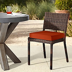 downluxe Outdoor Chair Cushions for Patio Furniture, Waterproof Square Corner Memory Foam Patio Chair Cushion with Adjustable Ties and Portable Handle, 19" x 19" x 3", Orange, 2 Pack