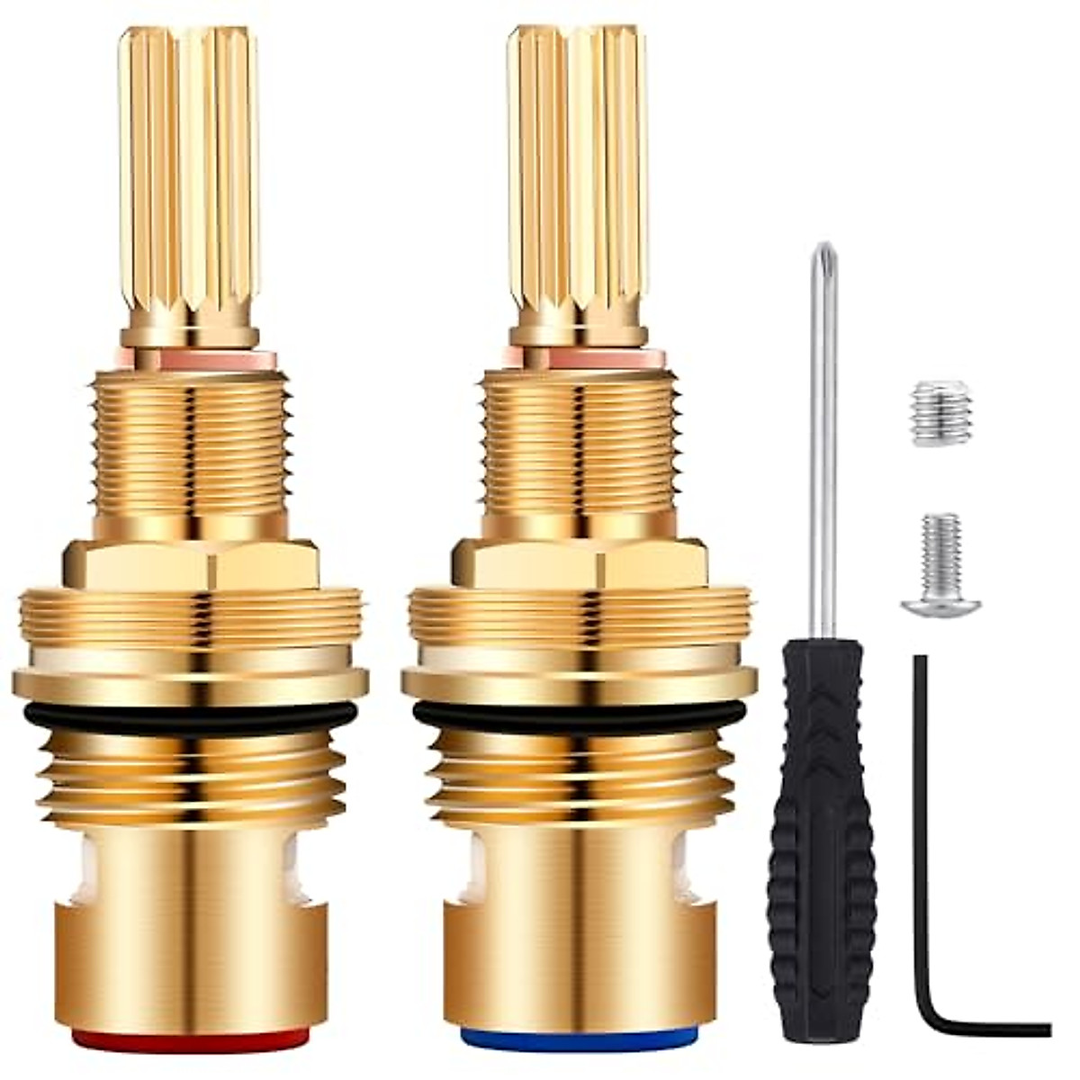 Yaocom Brass 1-001 and Brass 1-002 Ceramic Valve Set Ceramic Valve Cartridge Faucet Cartridge Replacement Compatible with Cold Widespread Cartridge and Hot Widespread Cartridge, Brass Construction