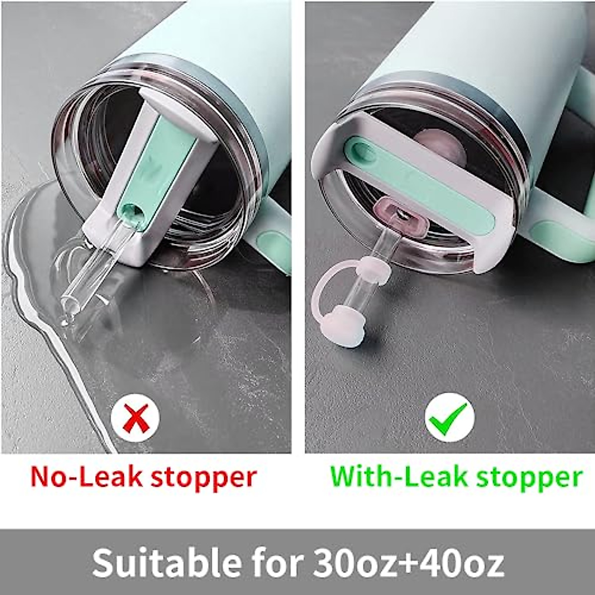 CHGRNLF Silicone Leak Spill Proof Stopper Set of 3 for Stanley Tumbler Cup 1.0/2.0 40oz/ 30oz Including 2 Straw Cover Sets,2 Round Leak Stoppers and 2 Square Spill Stoppers