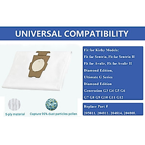10-Pack Compatible with Kirby vacuum bag Fit for Sentria Fit for Avalir Ultimate G All Generations & Models Part 205811 204811 204814 204808