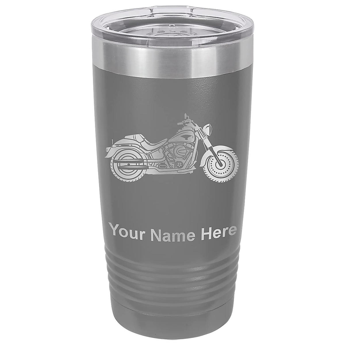 LaserGram 20oz Vacuum Insulated Tumbler Mug, Motorcycle, Personalized Engraving Included (Gray)