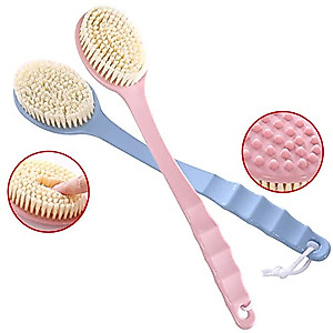 INGVY Dry Brushing Body Brush Bath Brush Body Exfoliating Purifier Long Handle Body Back Massage Shower Spa Foam Bath Accessories Body Cleansing Brush (Color : Pink)