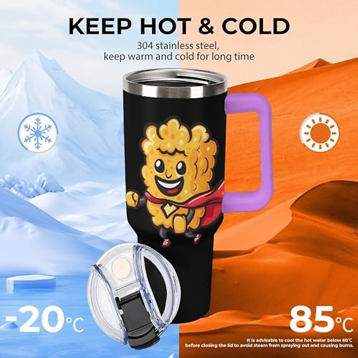 Super Hero Chicken Nuggets 40 Oz Tumbler Insulated Stainless Steel Water Bottle Travel Mug Car Cup with Handle And Straw