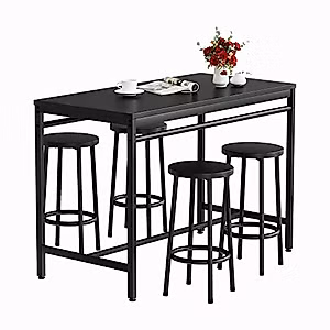Hooseng Kitchen Table and Chairs for 4, Industrial 5 Piece Dining Room Set, Counter Height for 35.4'', Bar Table with 4 Stools for Home, Breakfast Nook, Restaurant, Pub, Black